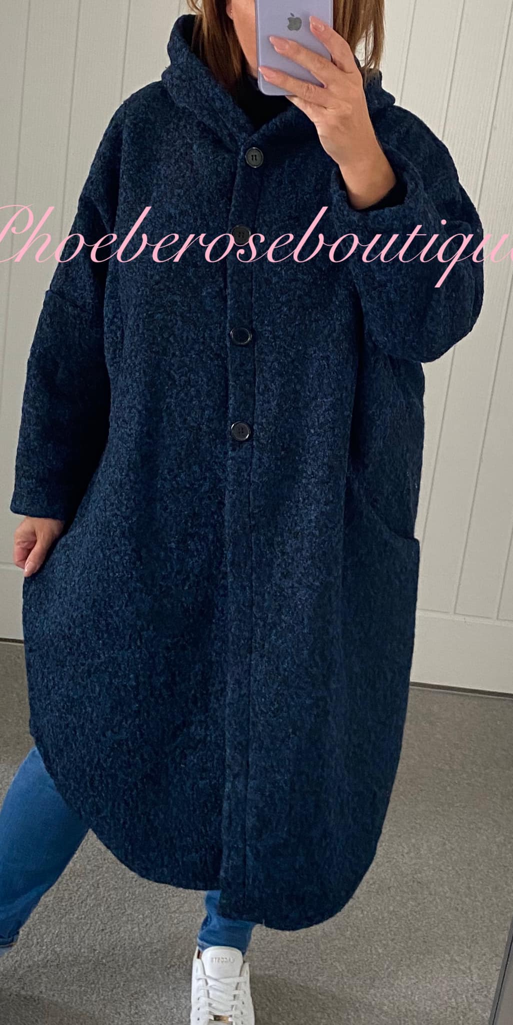 Cocoon Boucle Effect Oversized Hooded Coatigan - Navy Marl » Phoebe ...